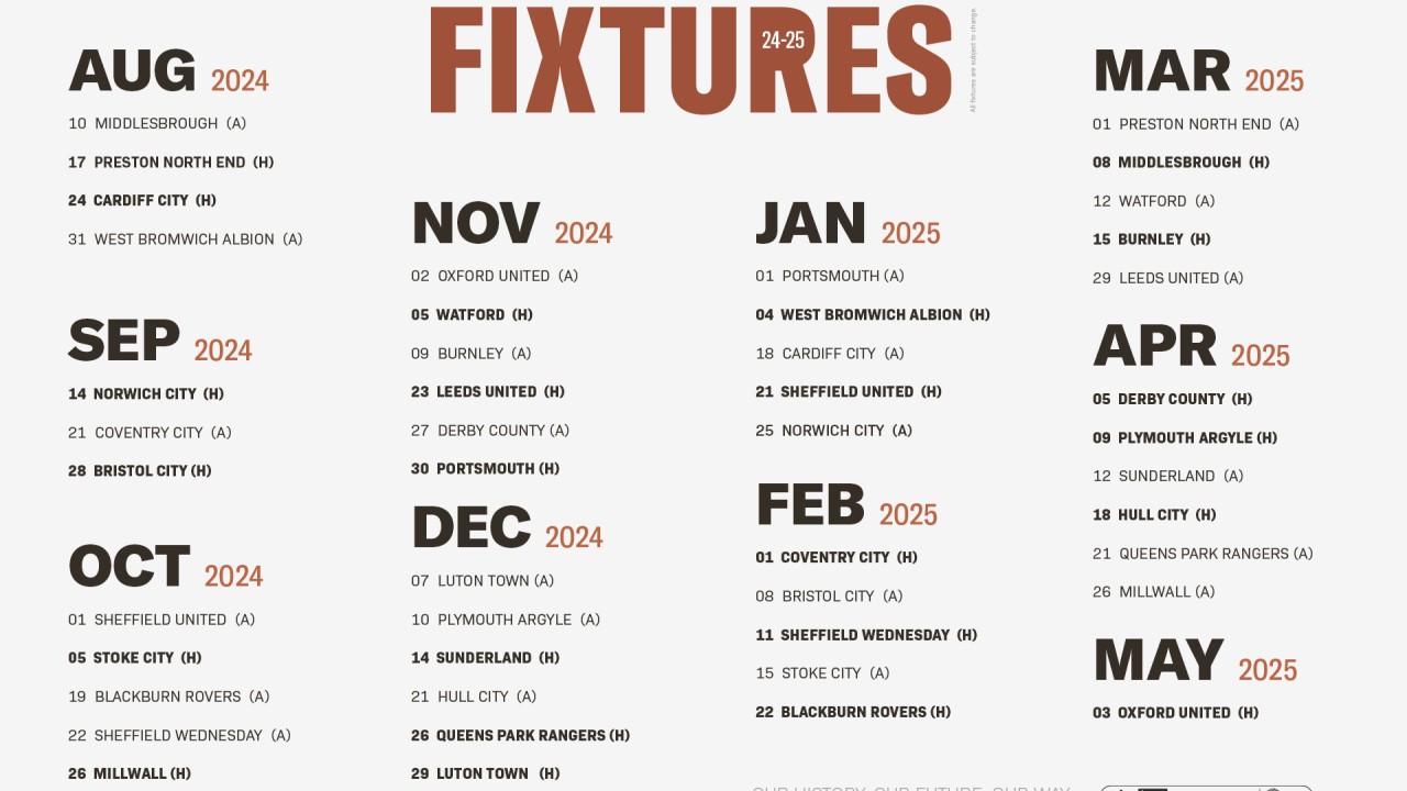 2024-25 Fixture List | Swansea